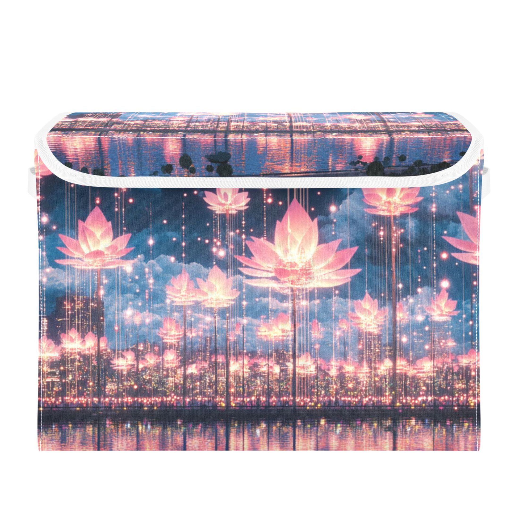 Floating Lotus Flowers at Night Large Storage Bins with Linen ...