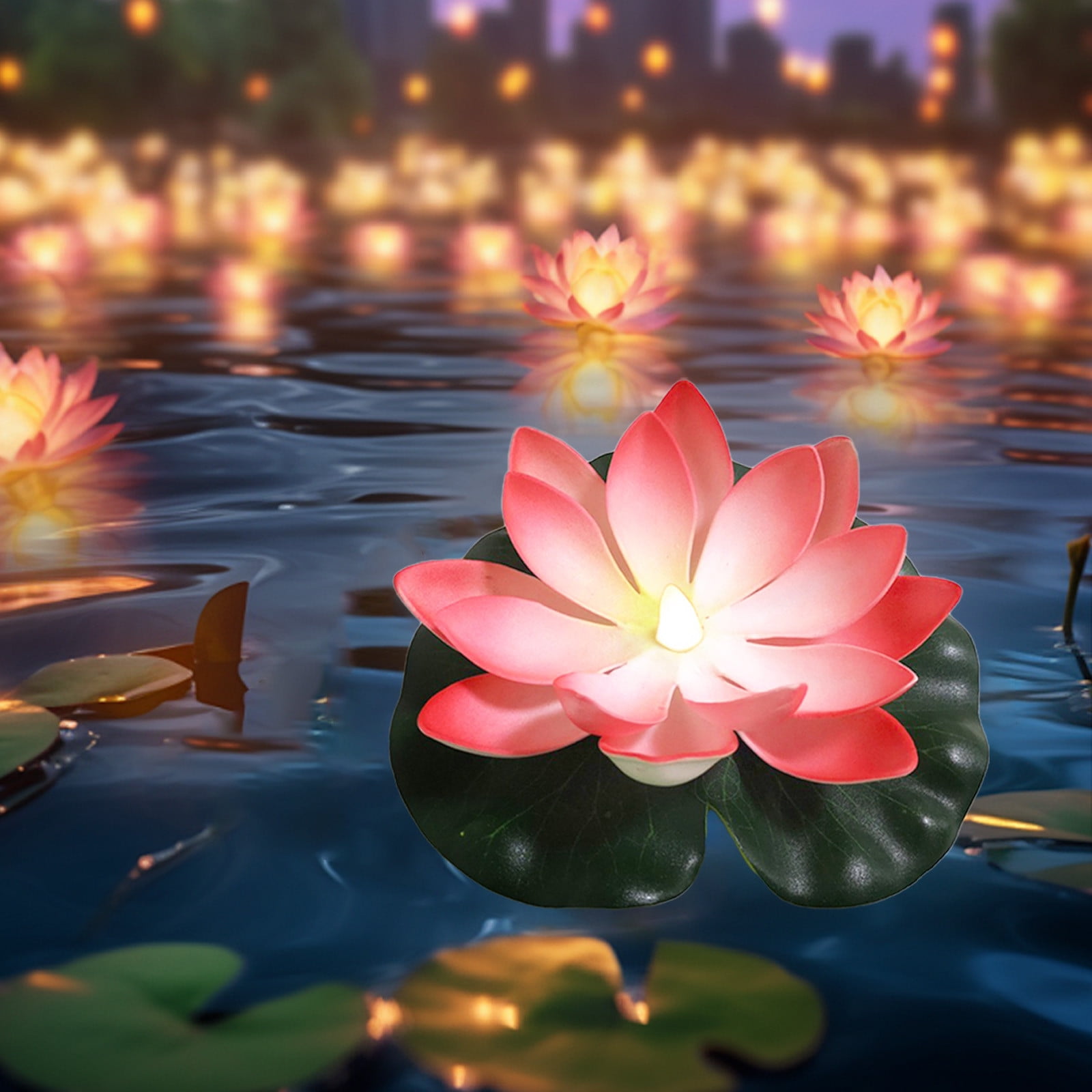 Floating Lotus Light for Pond,7 Inches Lily Pad Pond Light LED Lotus ...