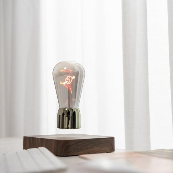 Floating Magnetic Heart-Shaped Bulb Lamp with Wooden Base, Levitating ...