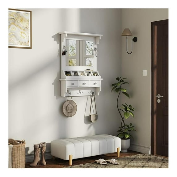 Floating Makeup Vanity with Big Mirror, Wall-Mounted Storage Vanity ...