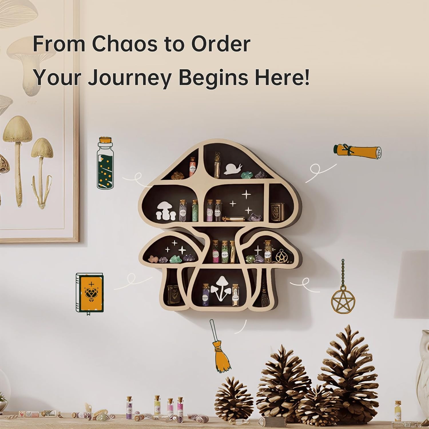 Floating Mushroom Shelves, LED Crystal Rock Construction, Functional ...