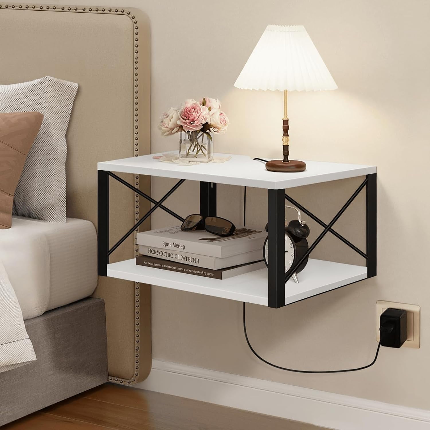 Floating Night Stand, Modern Bedside Shelf Wall Mount, Wood Hanging ...