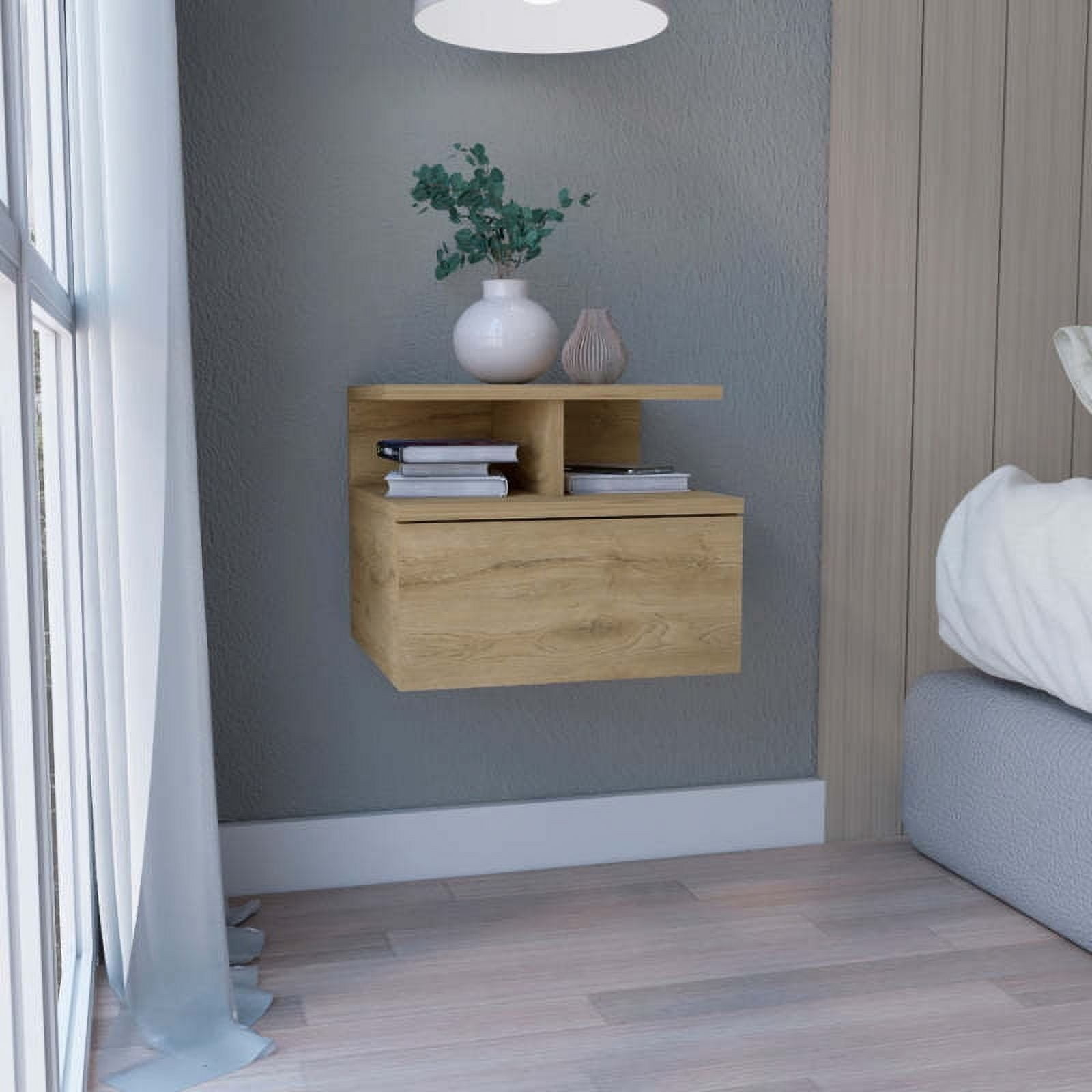 Floating Nightstand 12"H, Wall Mounted with Single Drawer and 2-Tier ...
