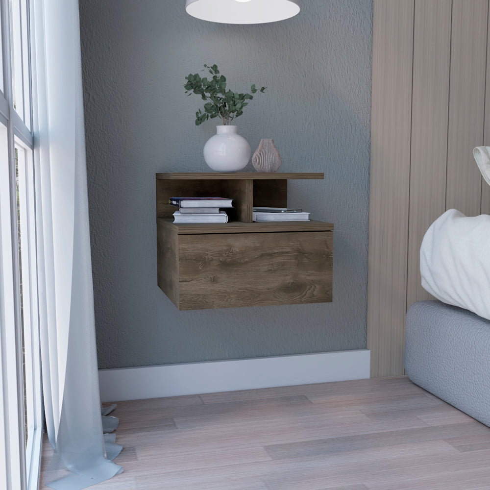 Floating Nightstand 12"H, Wall Mounted with Single Drawer and 2-Tier ...