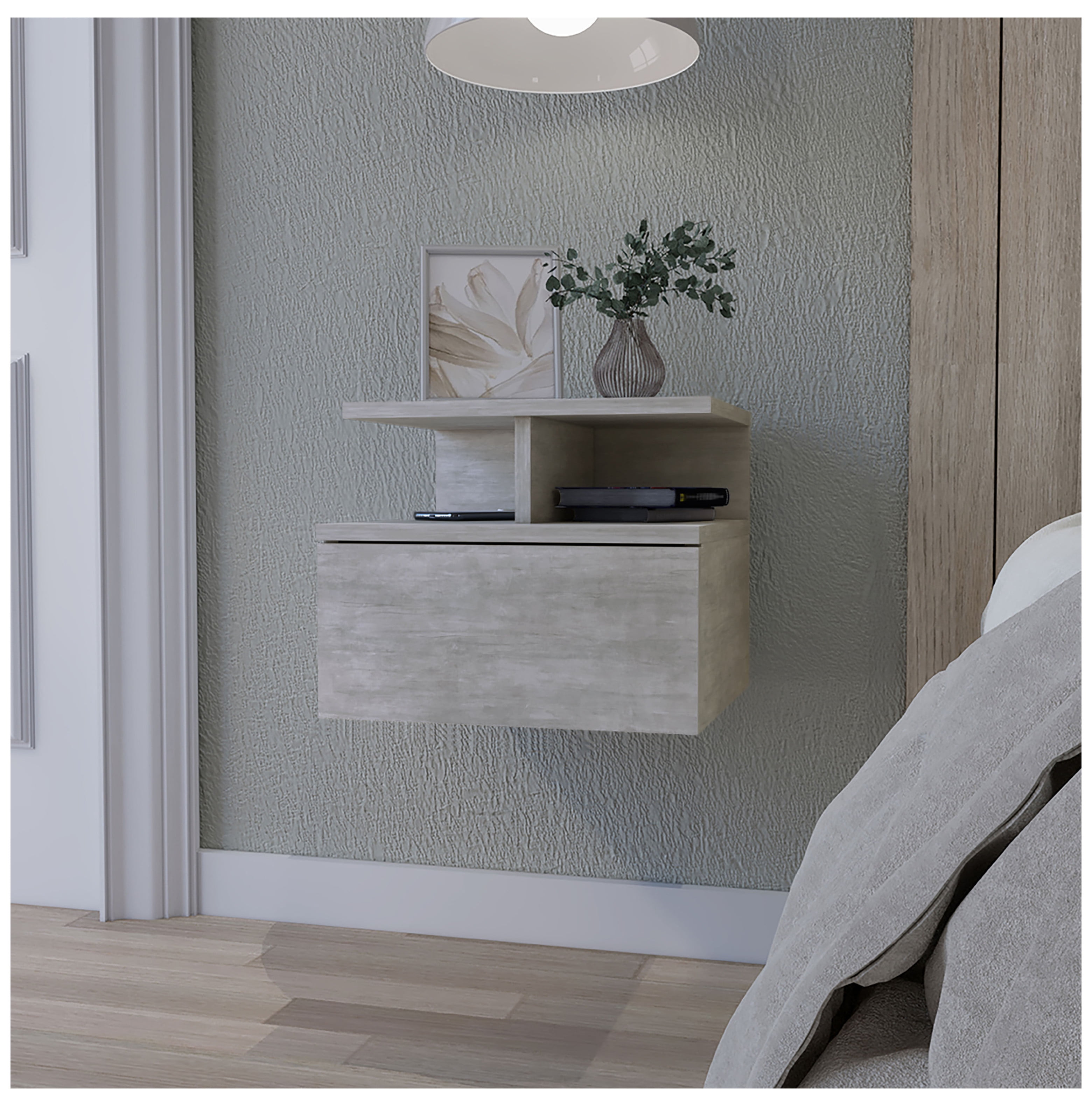 Floating Nightstand with 2-Tier Shelf & Drawer - Augusta Bedside Table ...