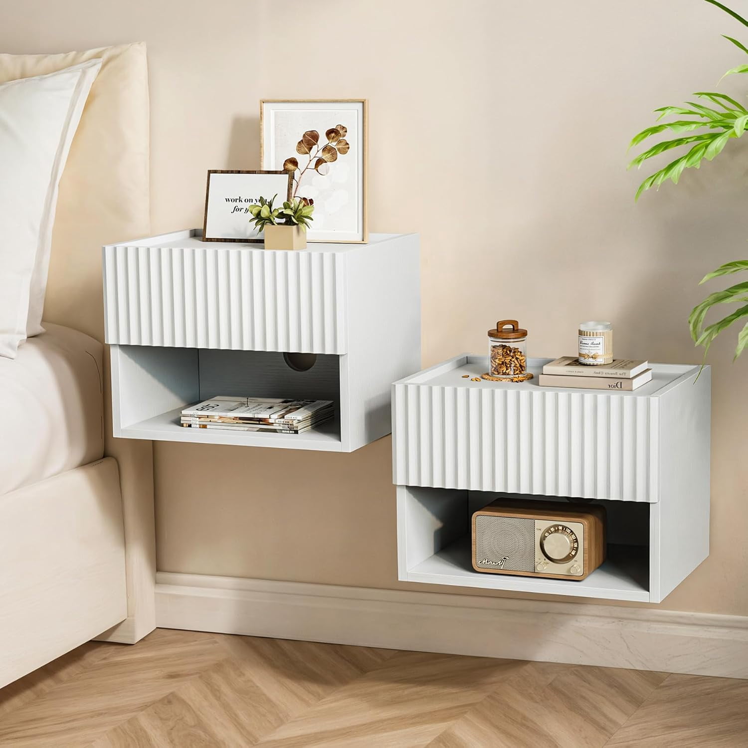 Floating Nightstand Bedroom Bedside Table - Wood Night Stand Set 2 for ...