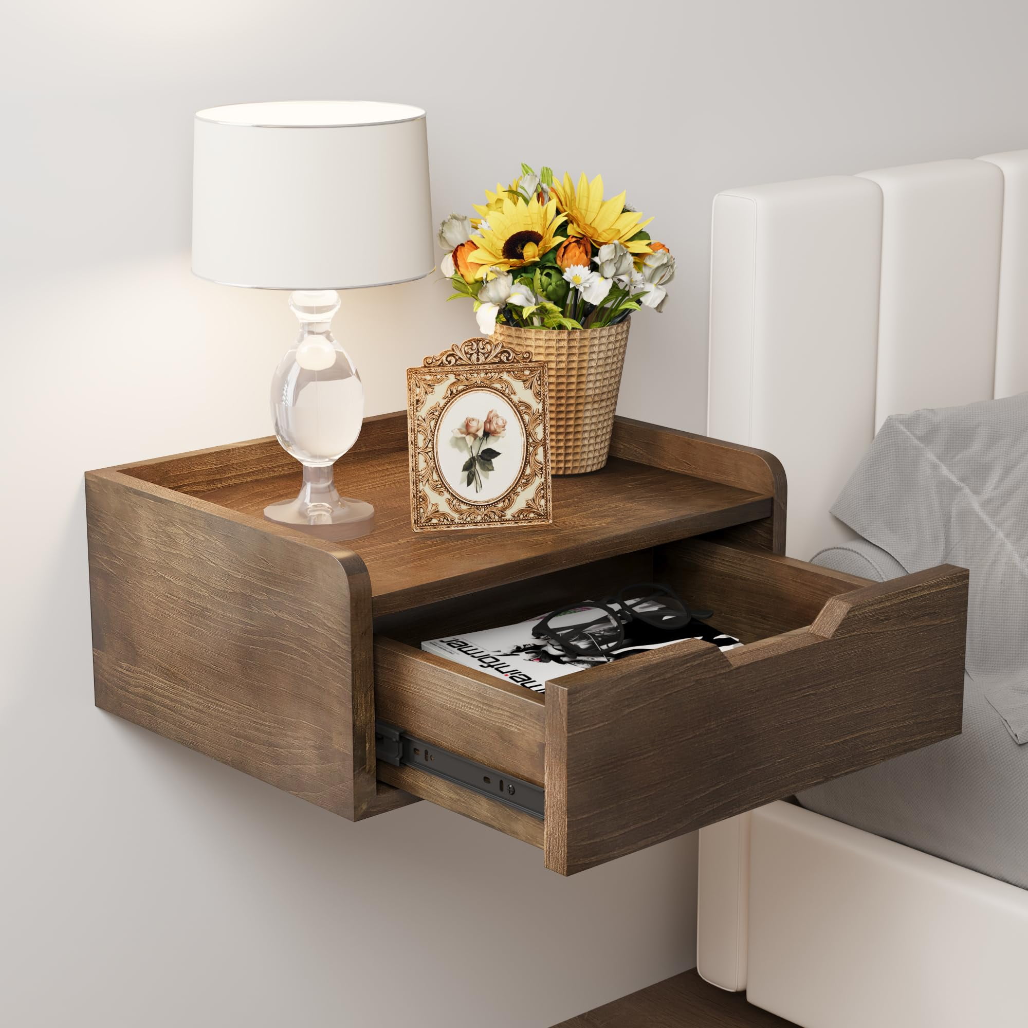 Floating Nightstand, Bedside Shelf Wall Mounted, Small Modern Floating ...
