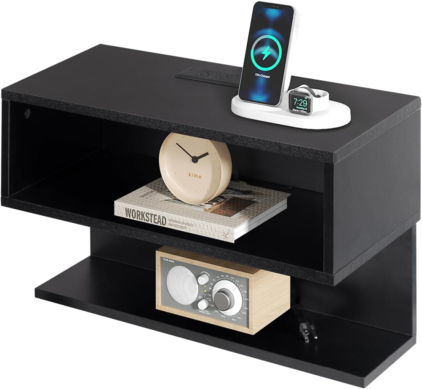Floating Nightstand with Charging Station, Wall Mount Bedside Shelf ...