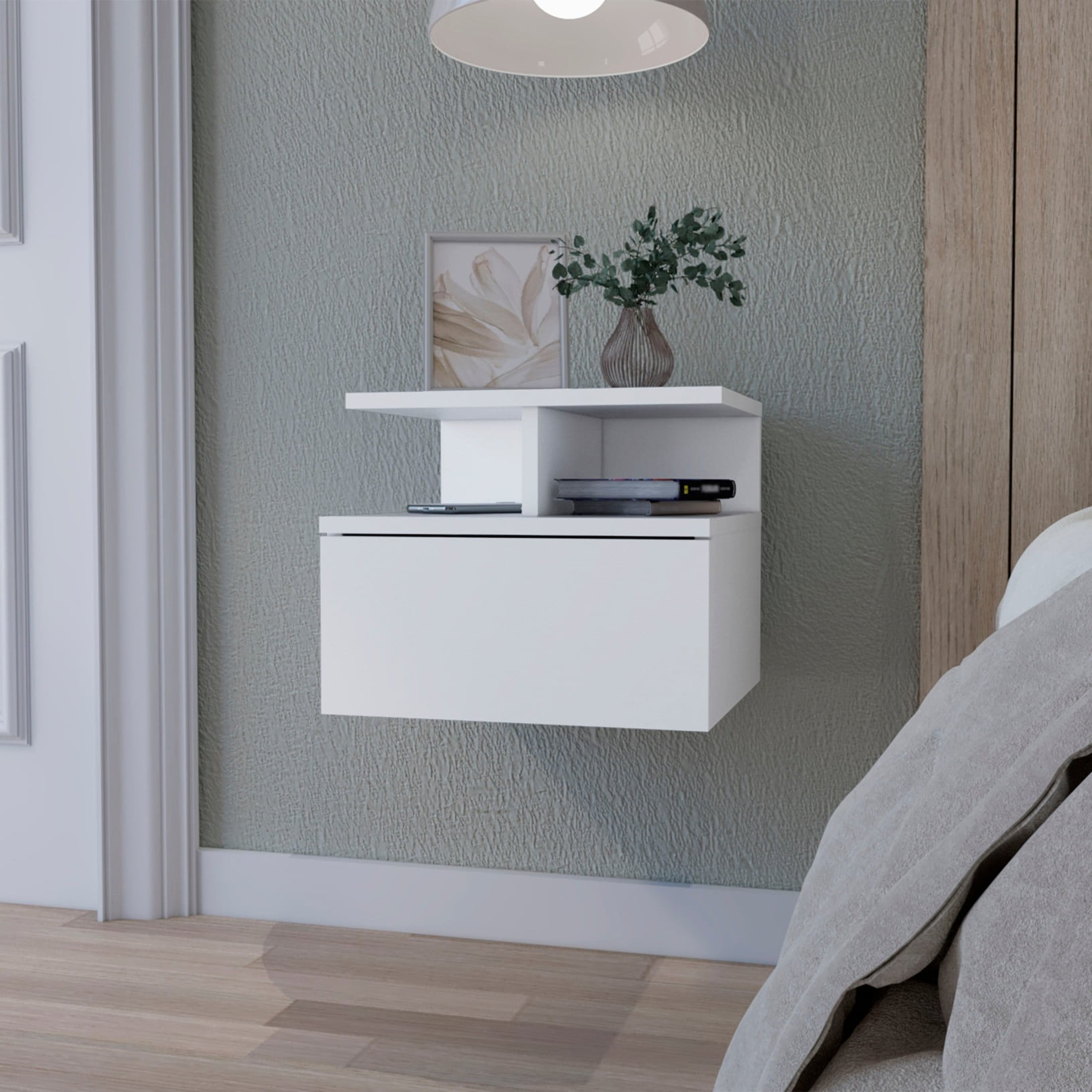Floating Nightstand with Drawer,Bedside Tables with 2-Tier Shelf ,Wall ...