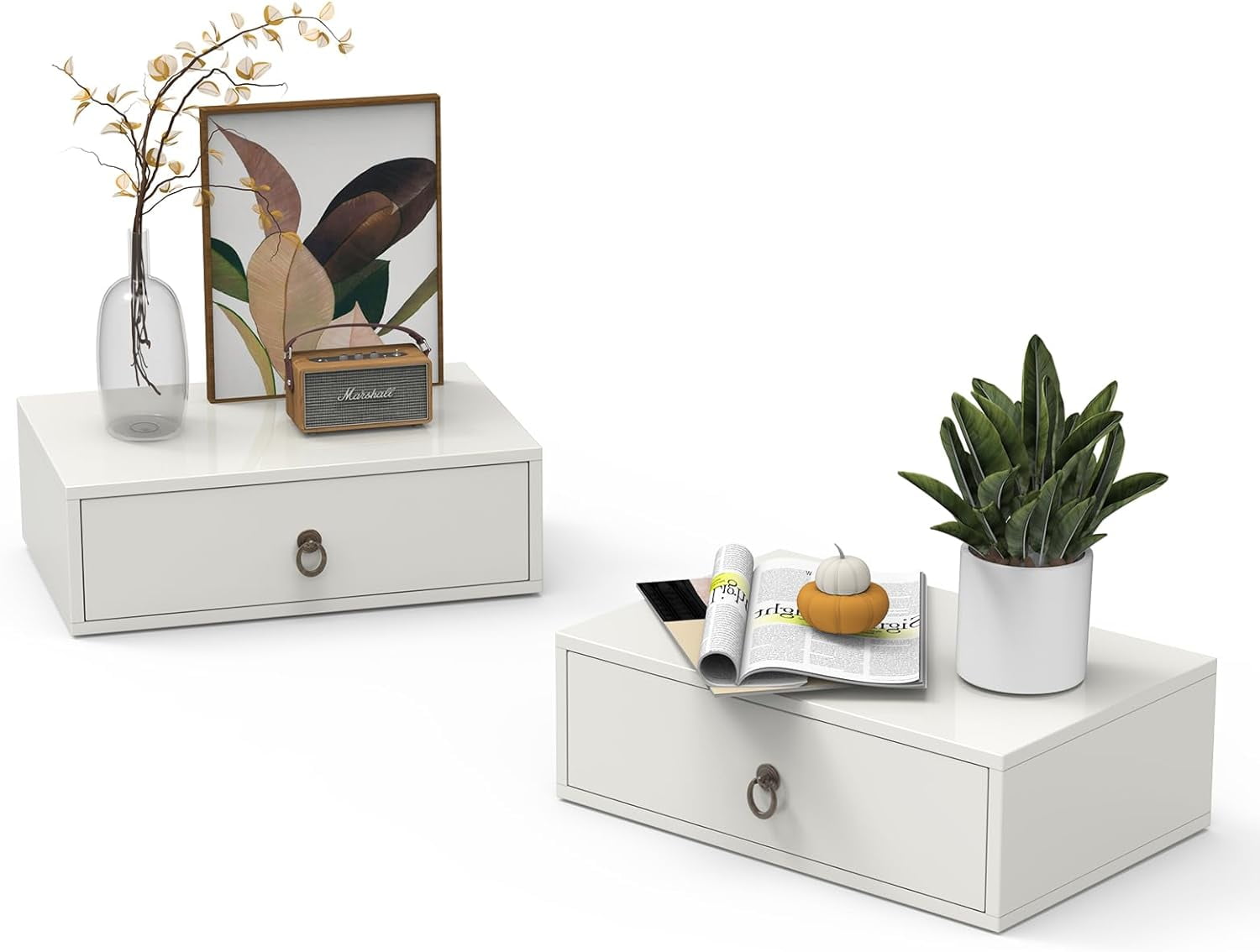 Floating Nightstand with Drawer Set of 2, Floating Bedside Table, Wall ...