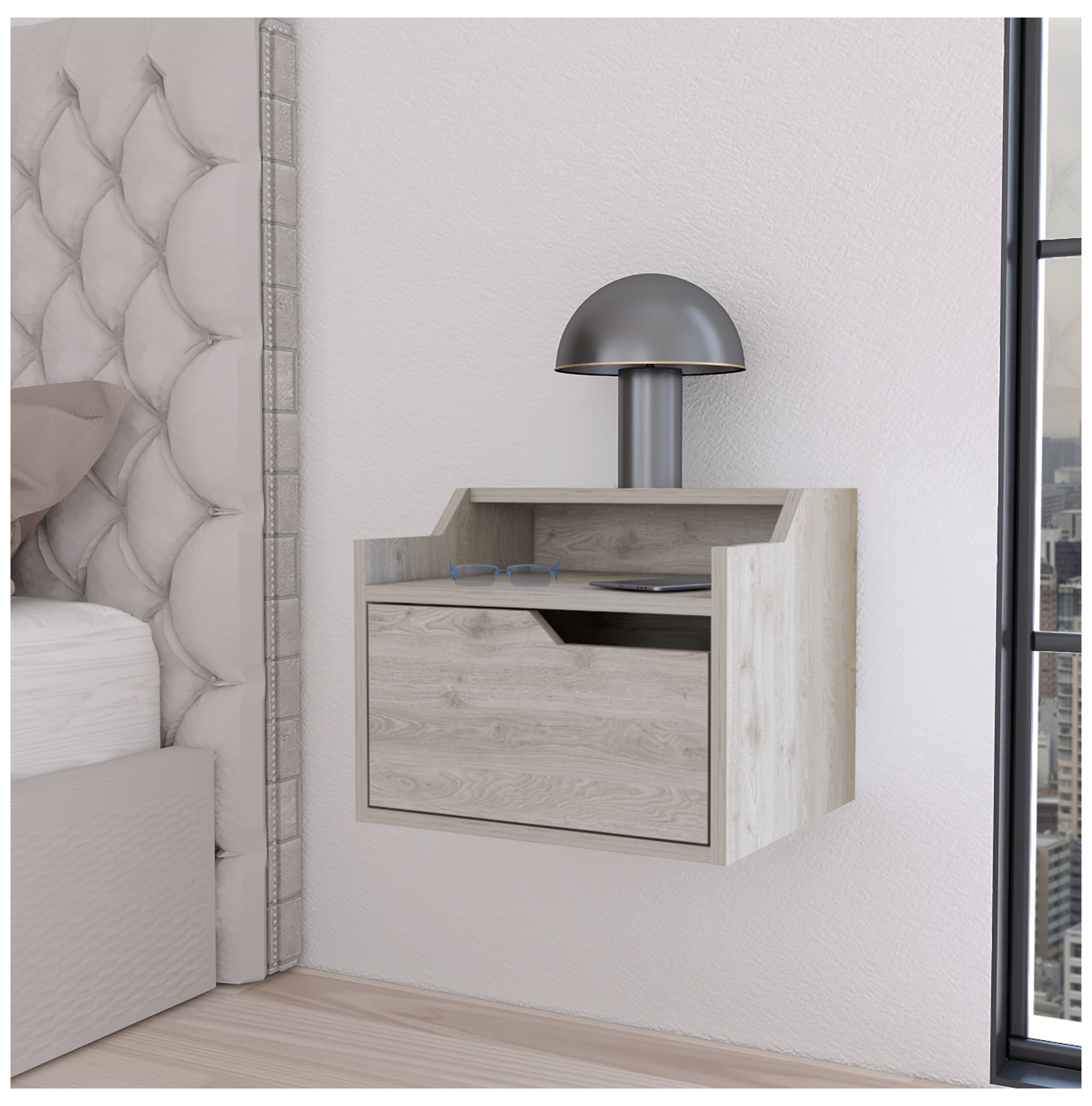 Floating Nightstand with Drawer & Shelf - Wall Mounted Bedside Table - Modern Bedroom Furniture ...