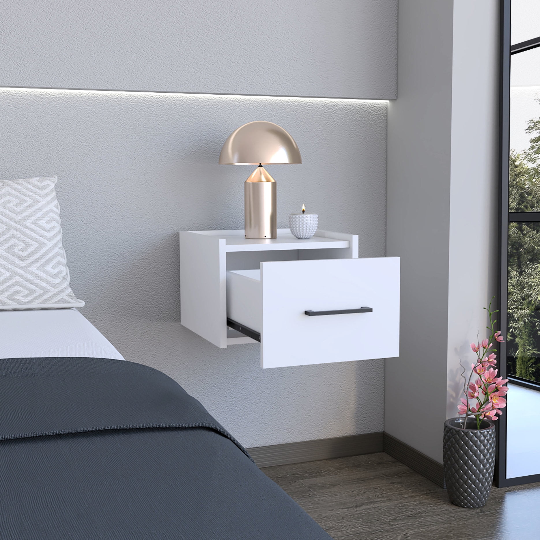 Floating Nightstand | Drawer and Surface for Nightly Items, Wall ...