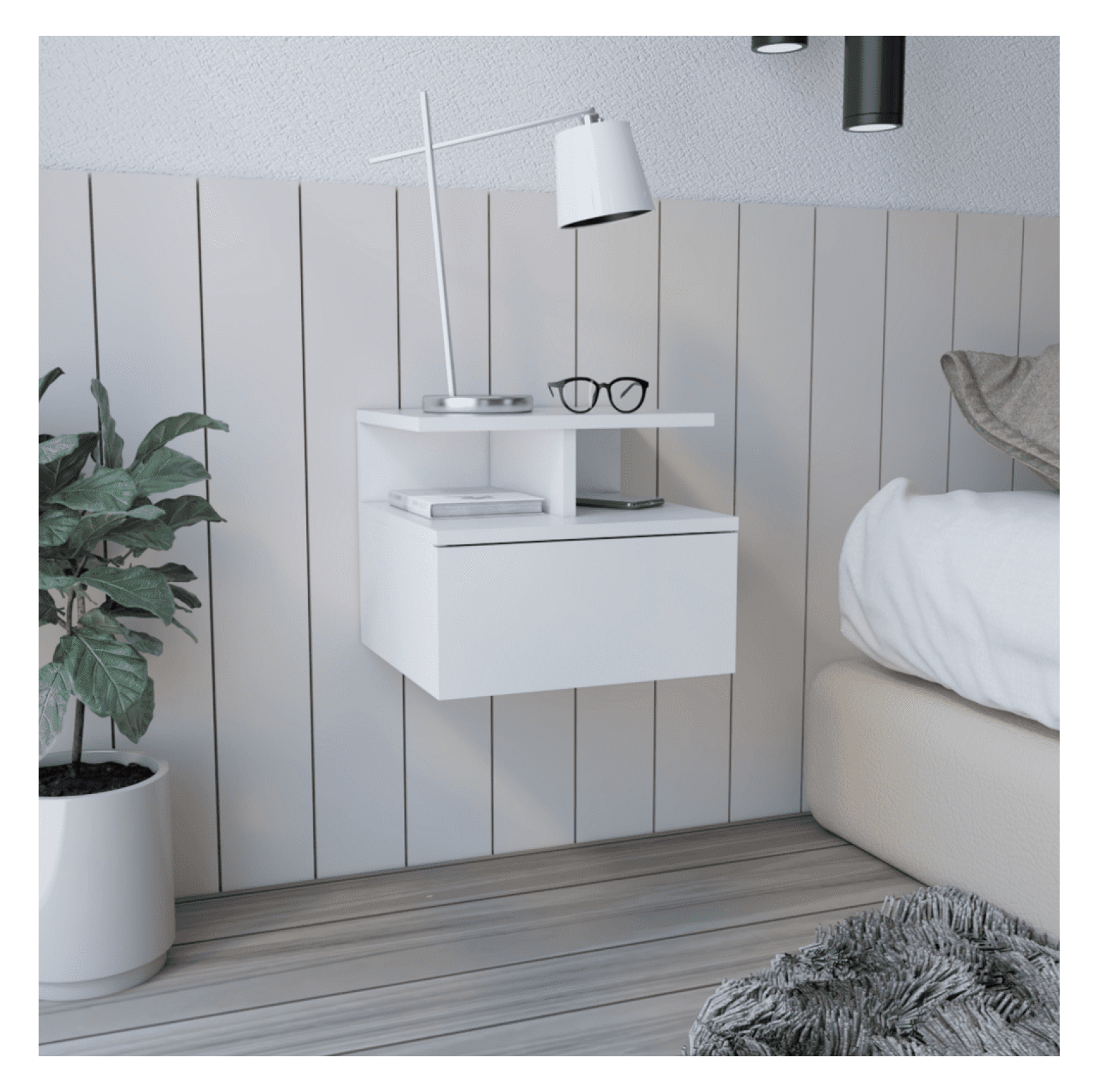 Floating Nightstand , End Table, Side Table Drawer, Open Top Shelves ...