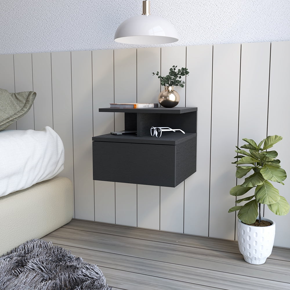 Floating Nightstand Flopini, One Drawer, Black Wengue Finish - Walmart.com