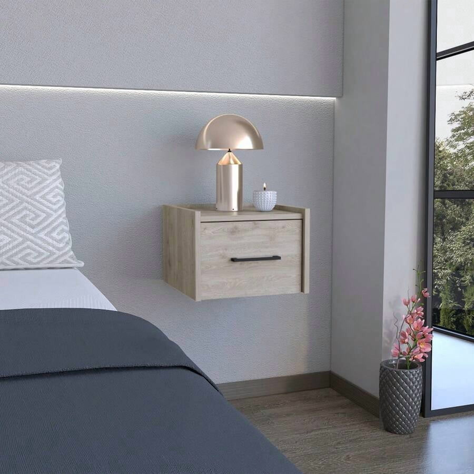 Floating Nightstand In Light Gray Engineered Wood And Particle Board ...