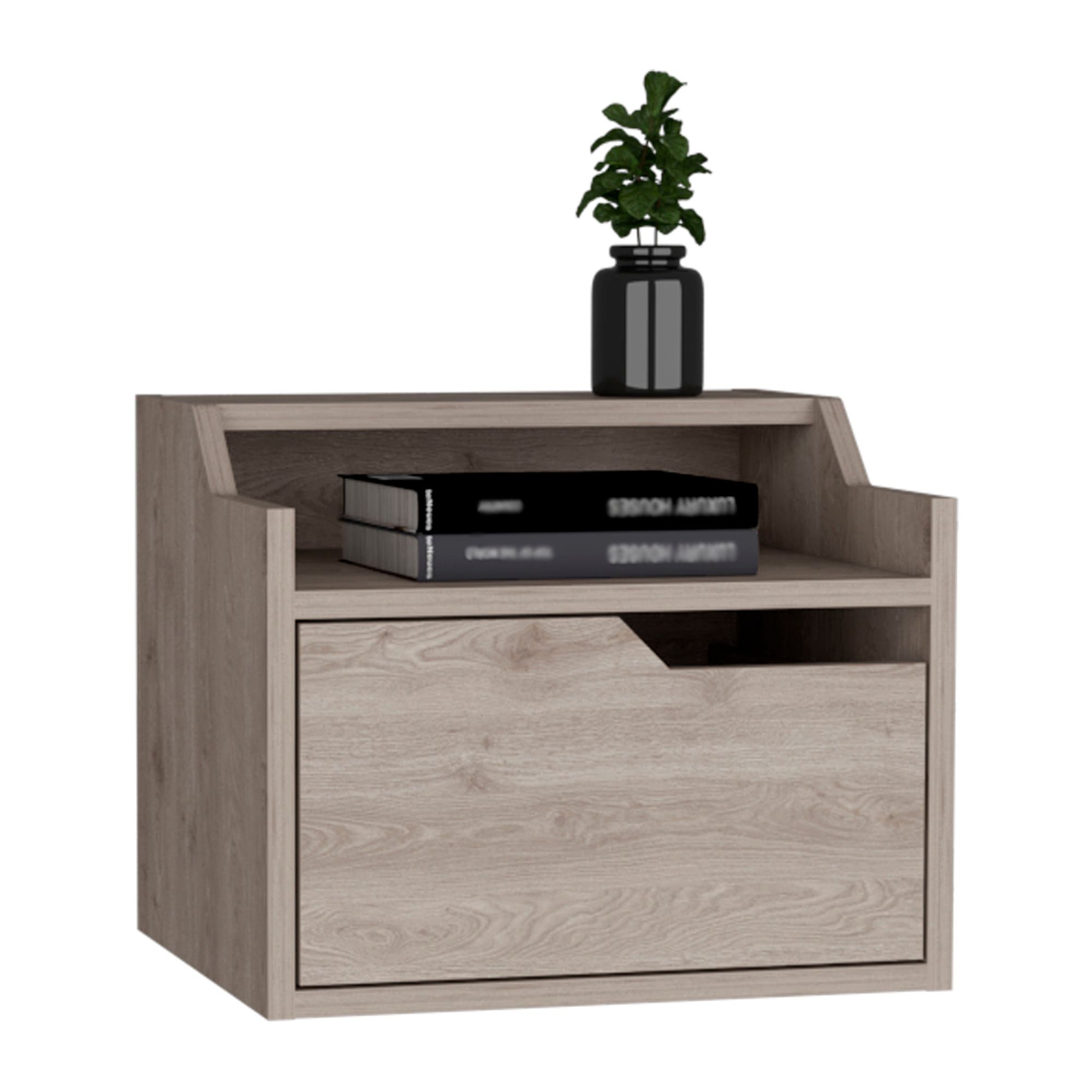 Floating Nightstand, Modern Dual-Tier Design with Spacious Single ...