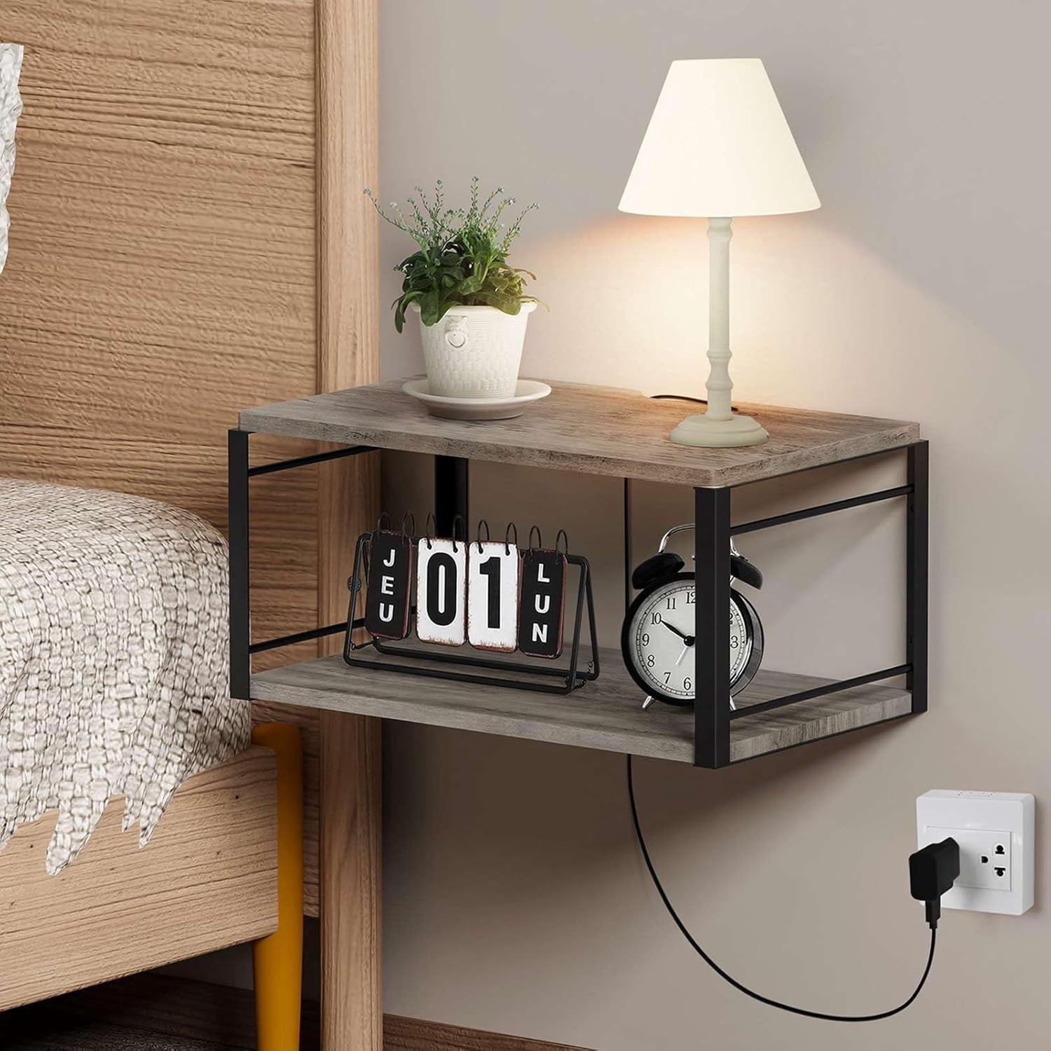 Floating Nightstand Set of 2, Wood Bedside Shelf Wall Mounted ...