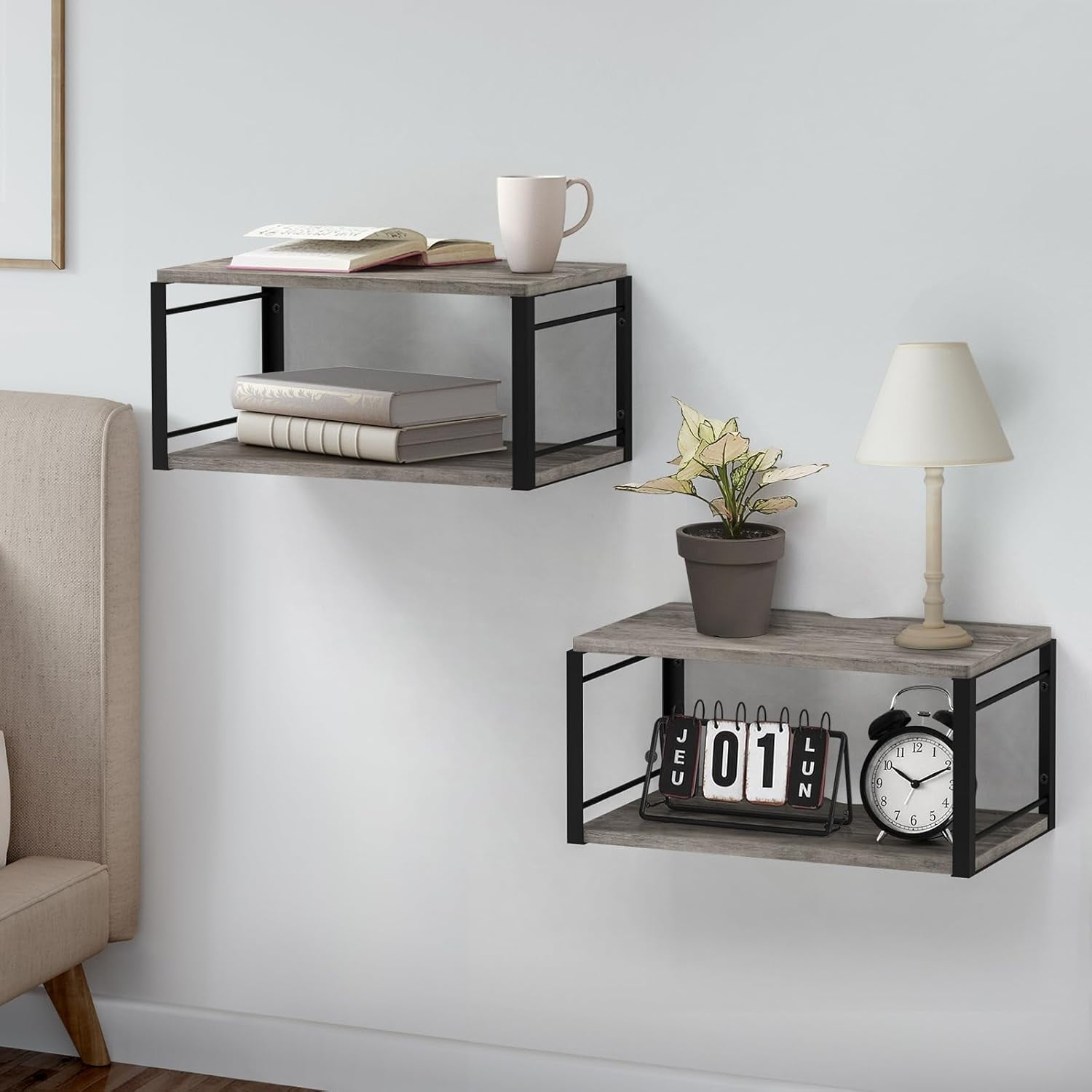 Floating Nightstand Set of 2, Wood Bedside Shelf Wall Mounted ...