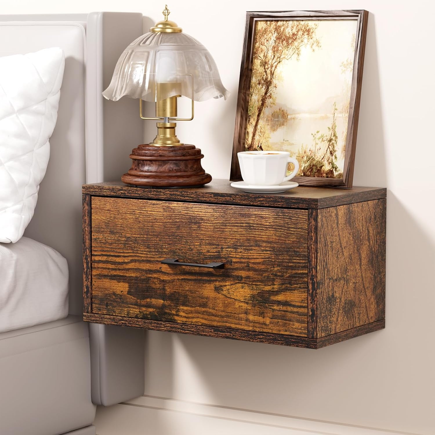 Floating Nightstand Shelf with Drawer, Bedside Shelf Wall Mounted ...