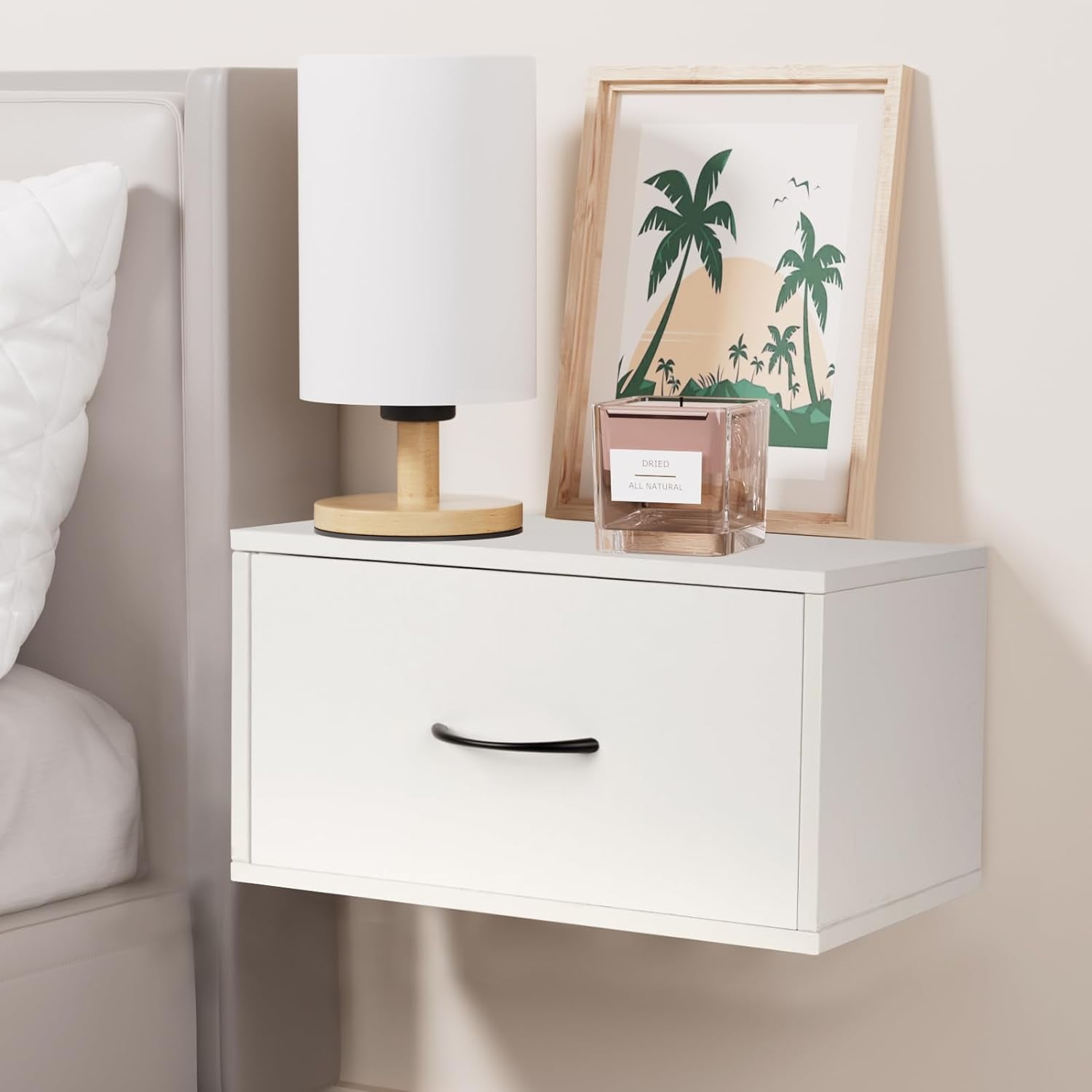 Floating Nightstand Shelf with Drawer, Bedside Shelf Wall Mounted ...