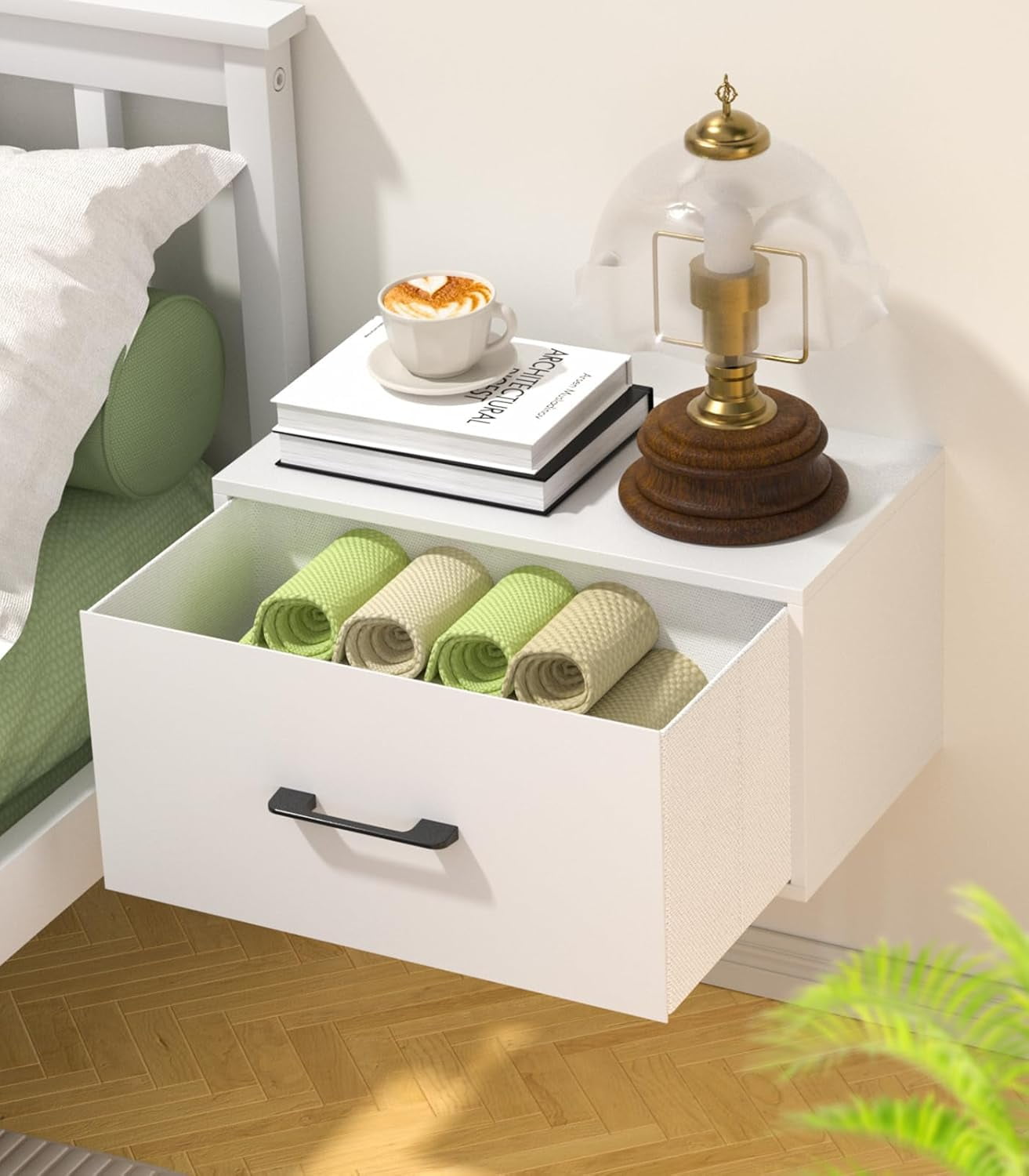 Floating Nightstand Shelf with Drawer, Wall Mounted Nightstand ...