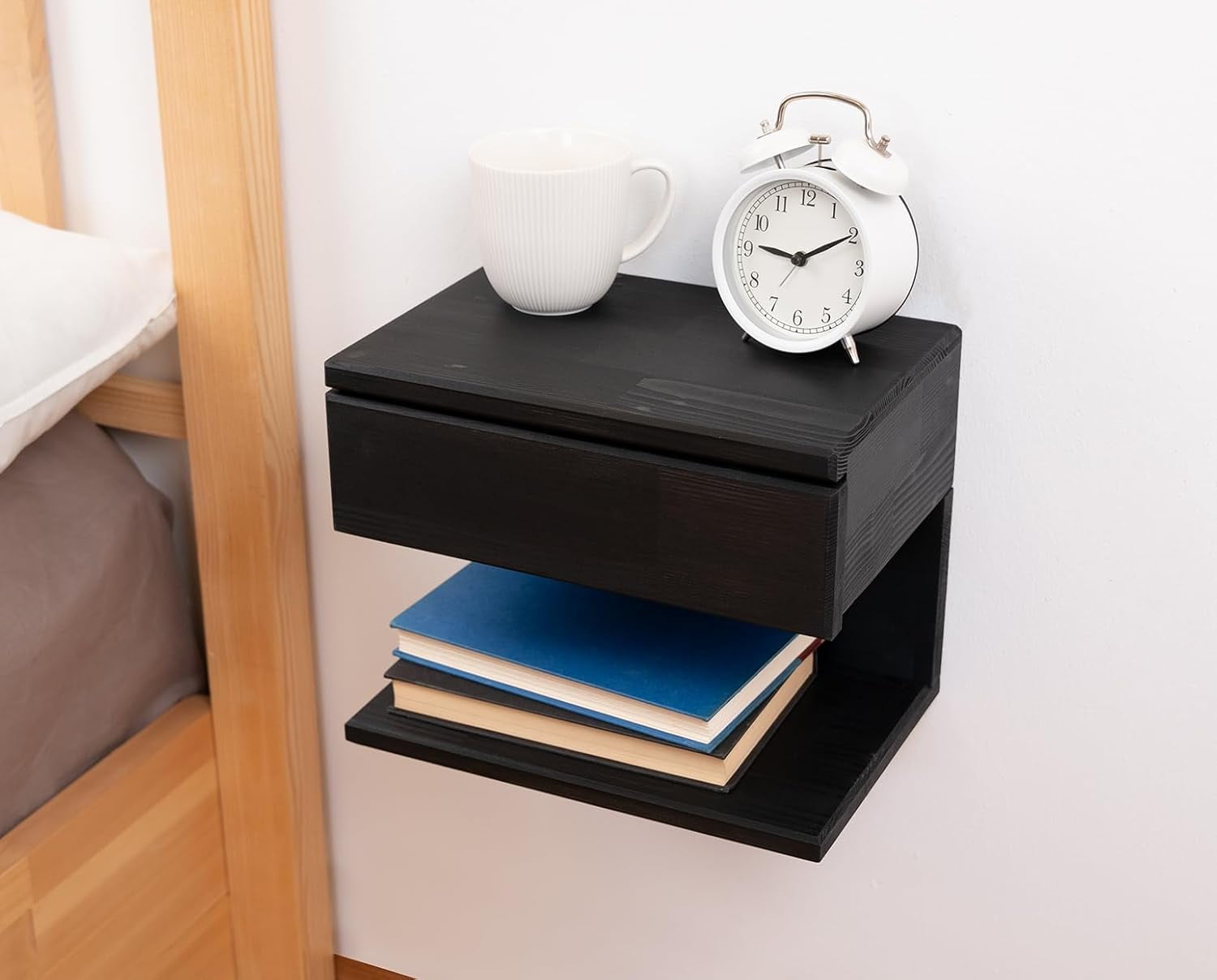 Floating Nightstand Side Accent or End Table with Storage Drawer, Wood ...