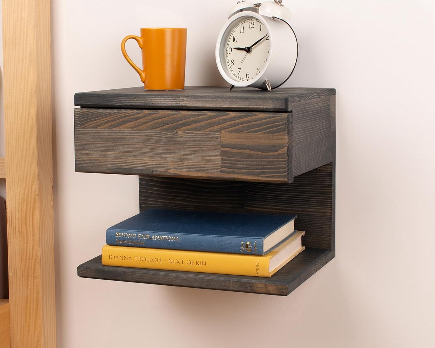 Floating Nightstand Side Accent or End Table with Storage Drawer, Wood ...