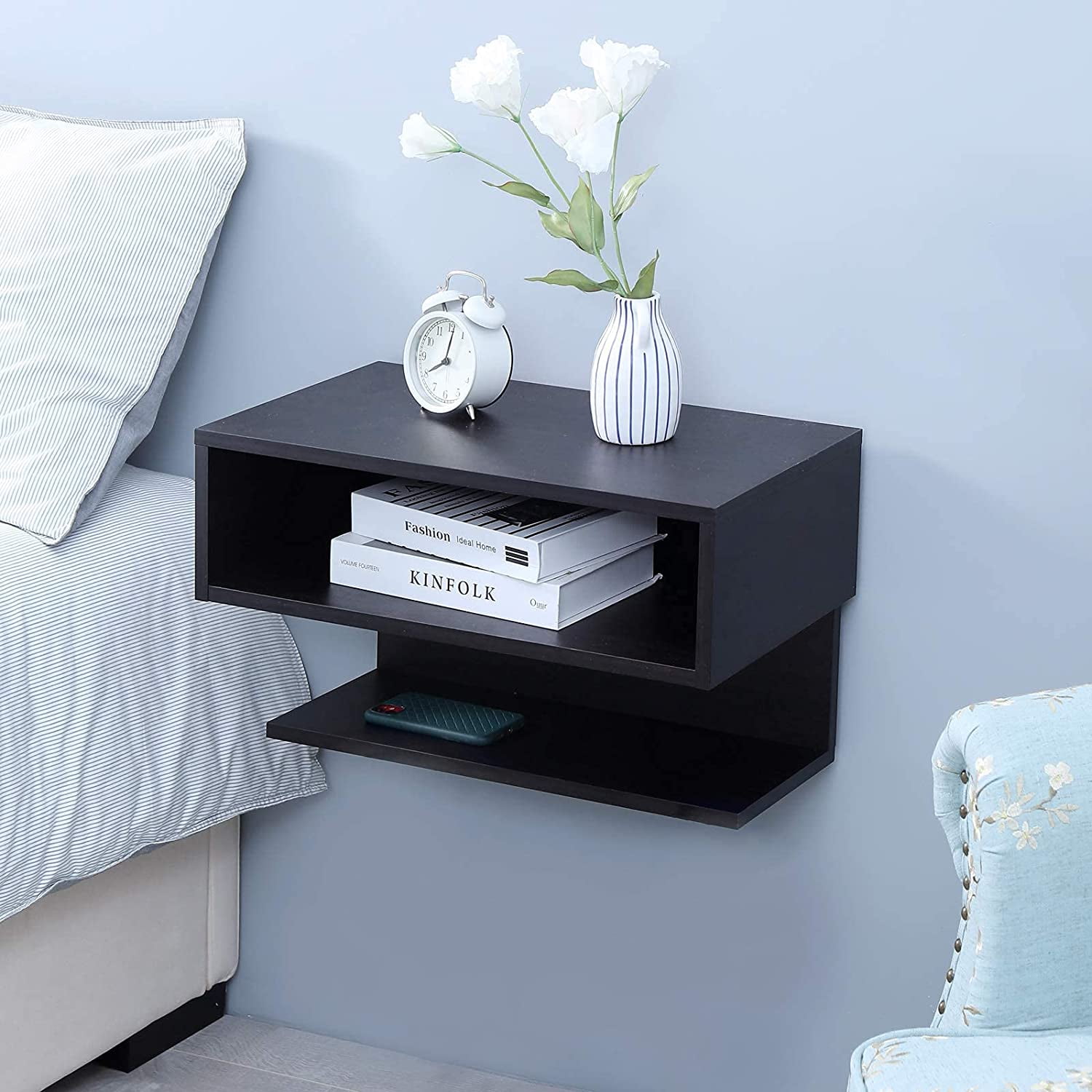 Floating Nightstand Side Table.Wall Mounted Shelf with Drawer Storage ...