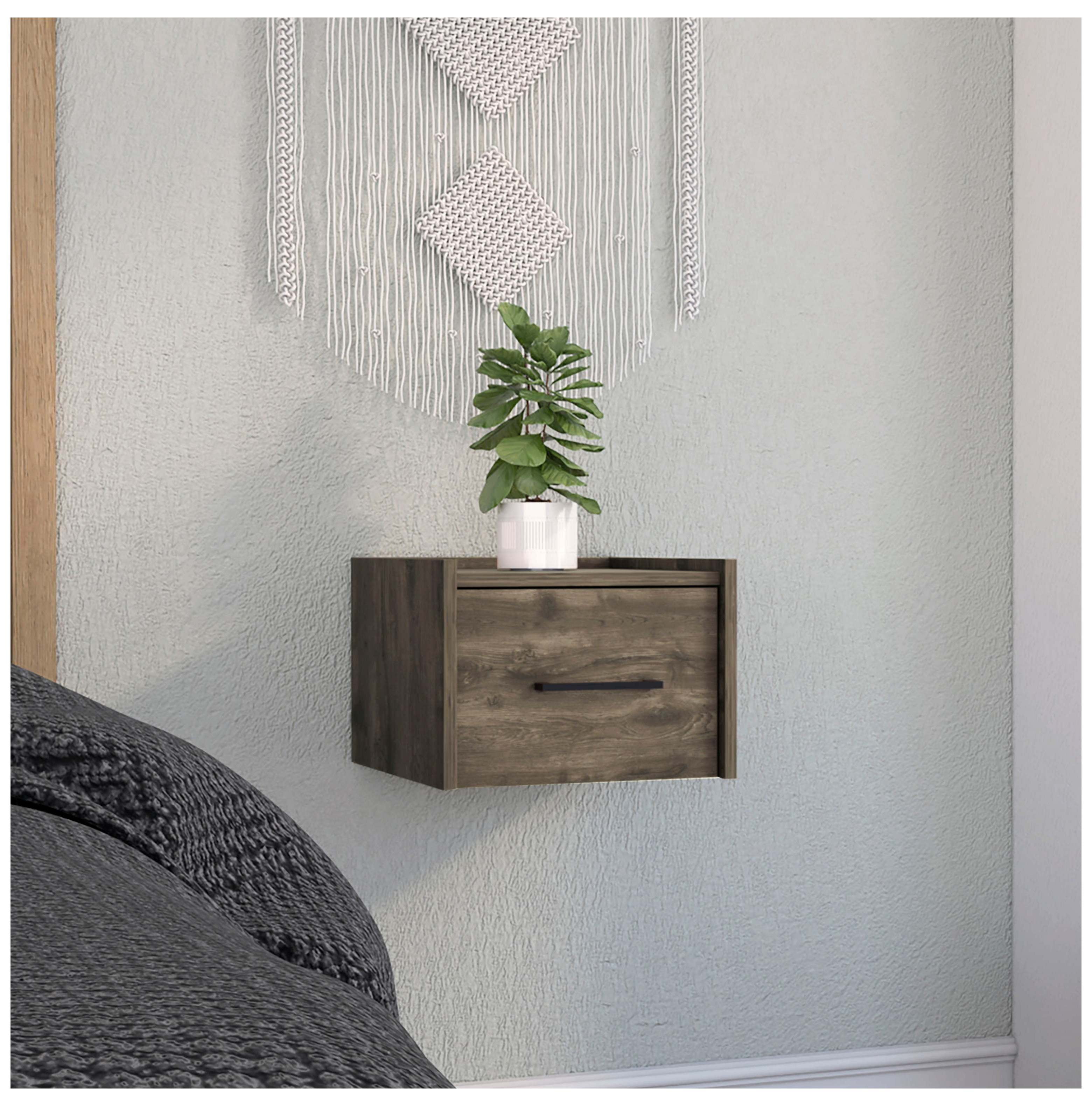 Floating Nightstand - Wall Mounted End Table with Drawer, Dark Brown ...