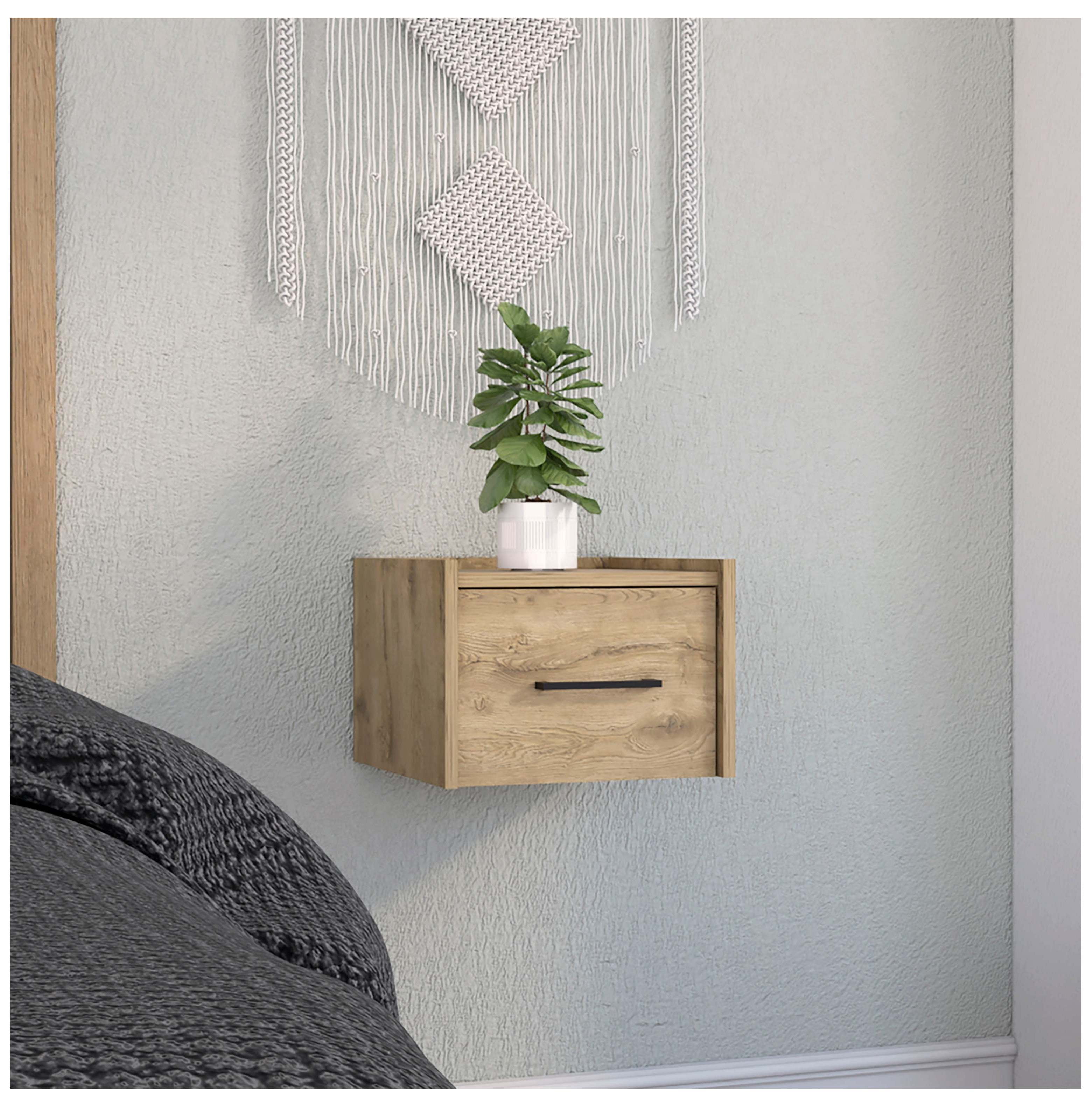 Floating Nightstand Wall Mounted - Macadamia End Table with Drawer ...