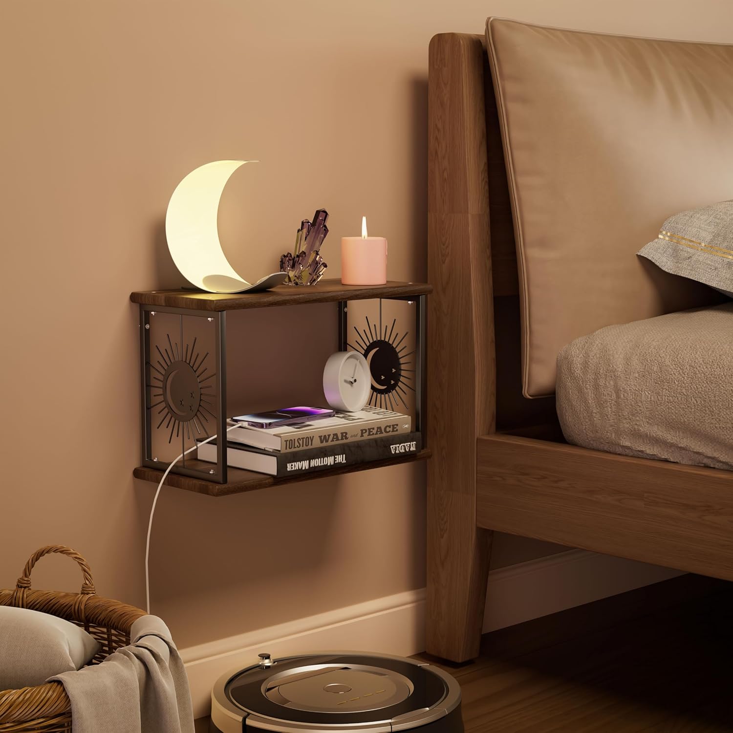 Floating Nightstand Wall Mounted - Natural Solid Wood Night Stand ...