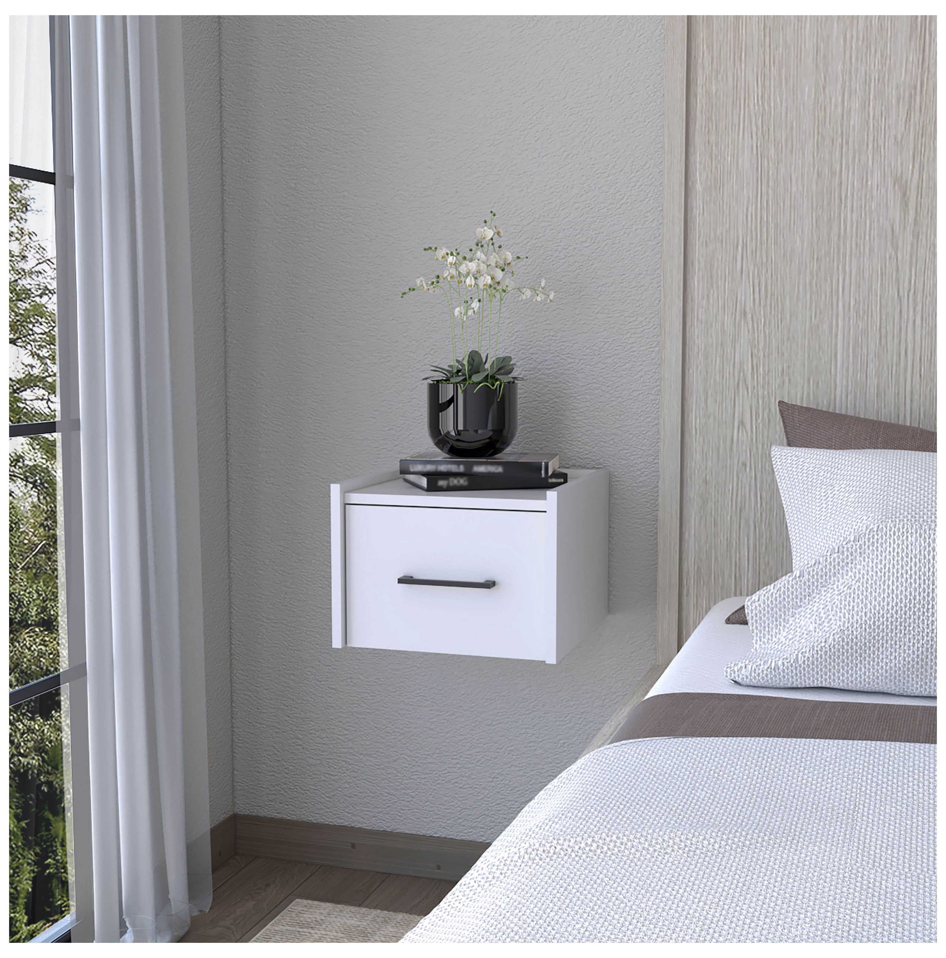 Floating Nightstand, Wall Mounted - White Bedside Table with Drawer ...