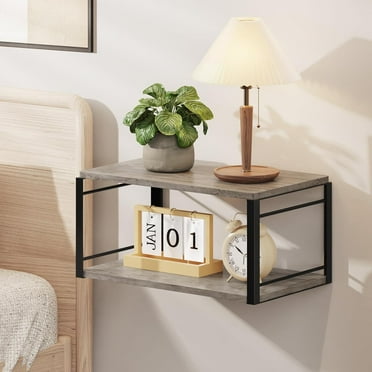 2-Tier Floating Nightstand, Wall Mounted Bedside Table, Wood Bedside ...