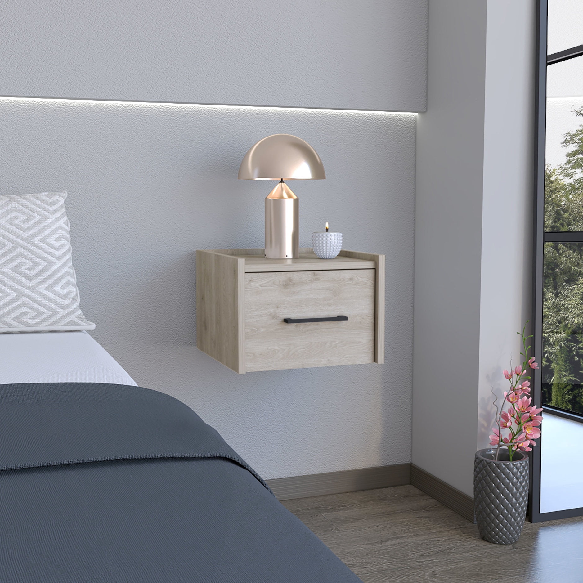 Floating Nightstand with Sliding Drawer / Functional Storage for ...