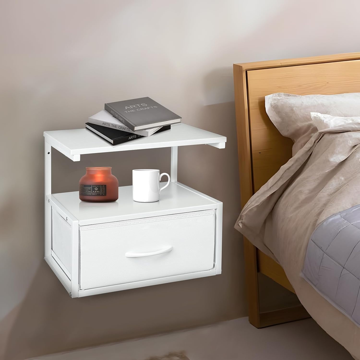 Floating Nightstands with Drawer, Wall Mounted Bed Side Table Floating ...
