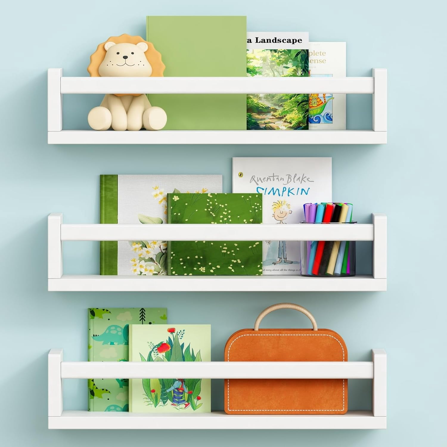 Floating Nursery Book Shelves for Wall, Natural Wood Wall Bookshelf for ...