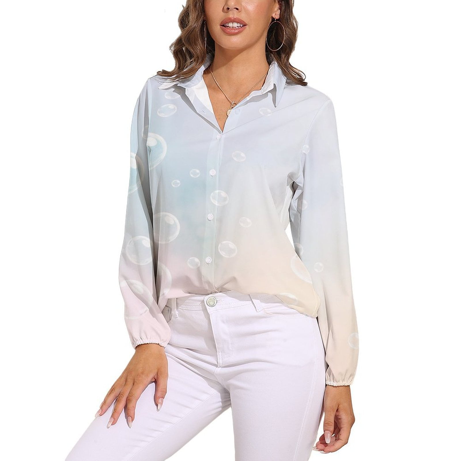 Floating Pastel Bubbles Blouse Female Long Sleeve Casual Shirts ...