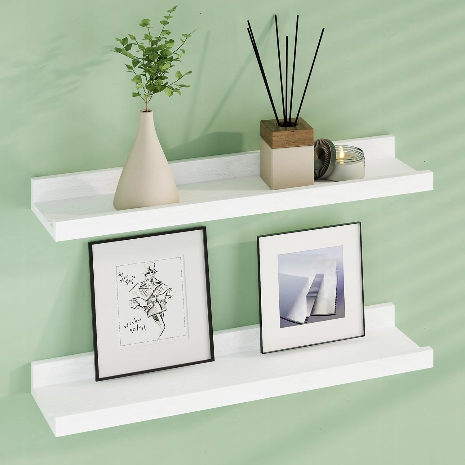 Floating Picture Ledge Shelves 24 Inch Solid Oak Wood Set of 2, Rustic ...