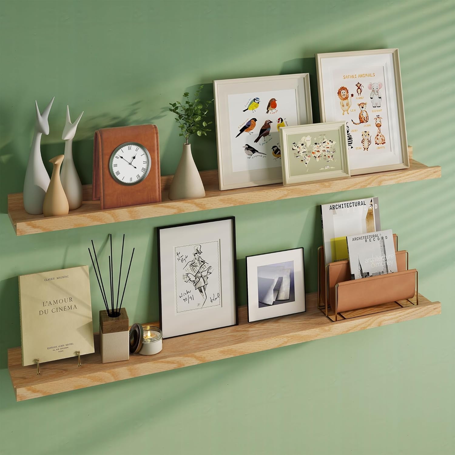 Floating Picture Ledge Shelves 48 Inch Solid Oak Wood Set of 2, Rustic ...
