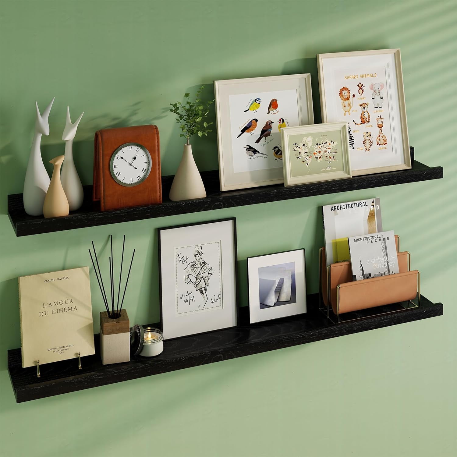 Floating Picture Ledge Shelves 48 Inch Solid Oak Wood Set of 2, Rustic ...