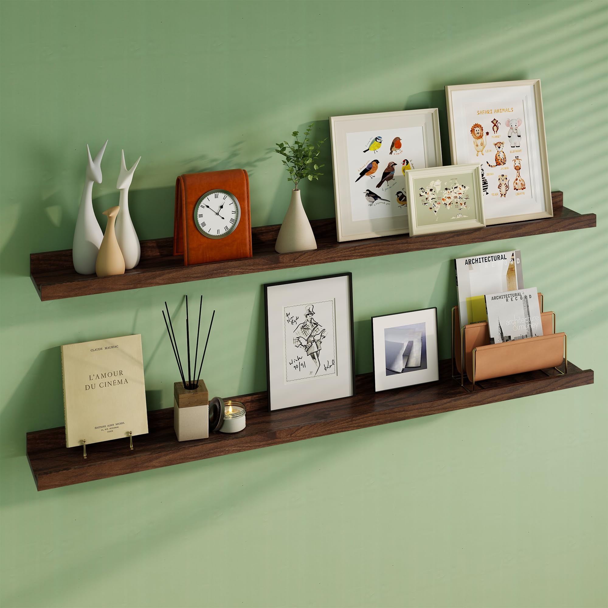 Floating Picture Ledge Shelves 55 Inch Solid Oak Wood Set of 2, Rustic ...