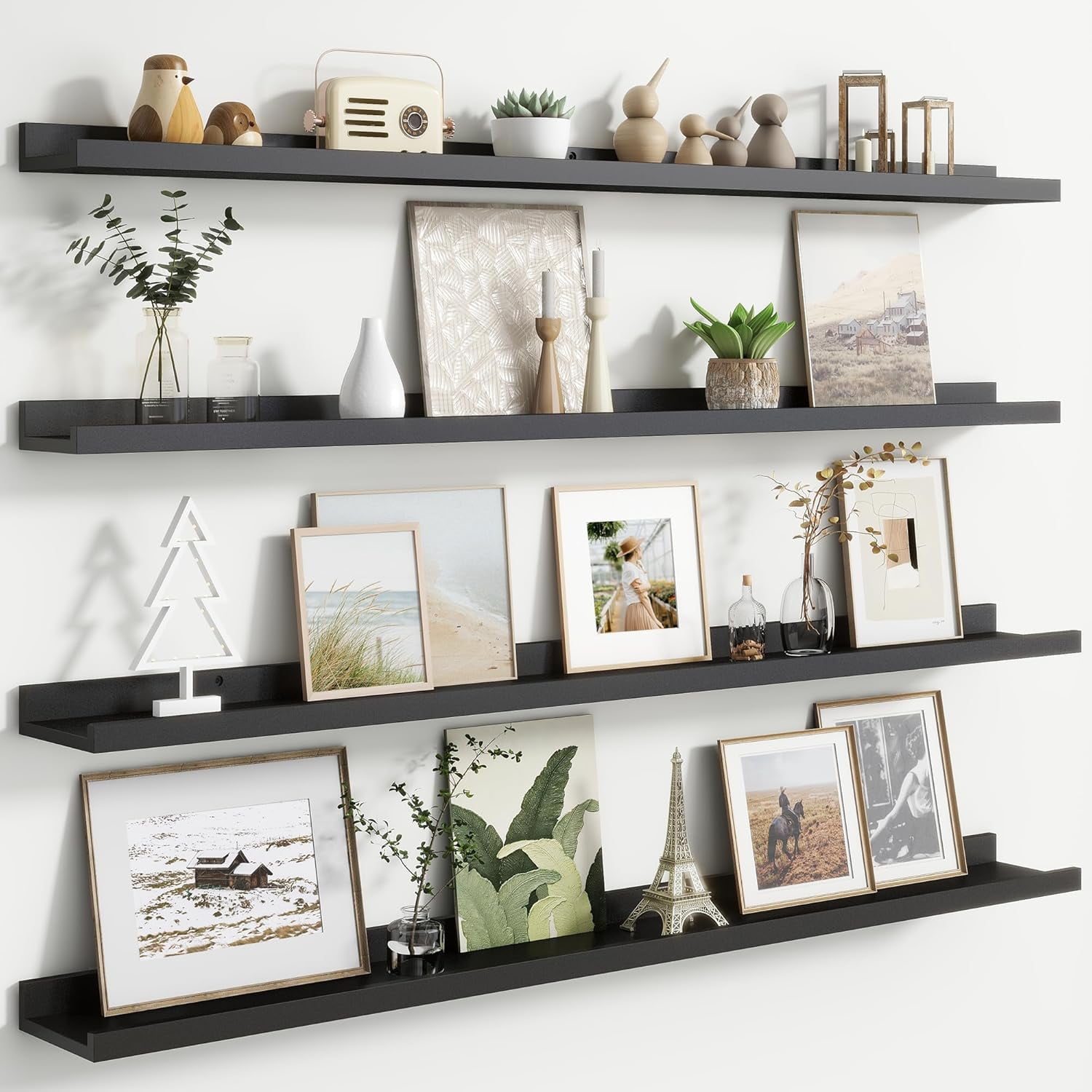Floating Picture Ledge Shelves for Wall Set of 4, 48 Inch Wall Shelves ...