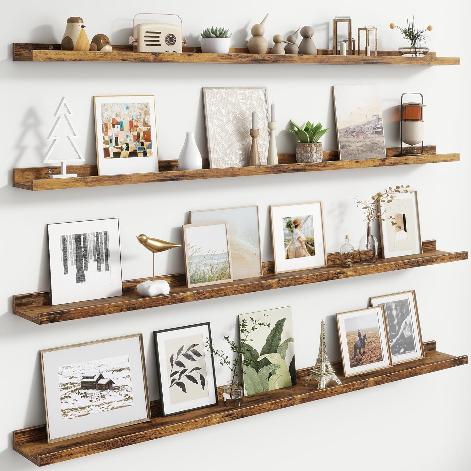 Floating Picture Ledge Shelves for Wall Set of 4, 56 Inch Wall Shelves ...