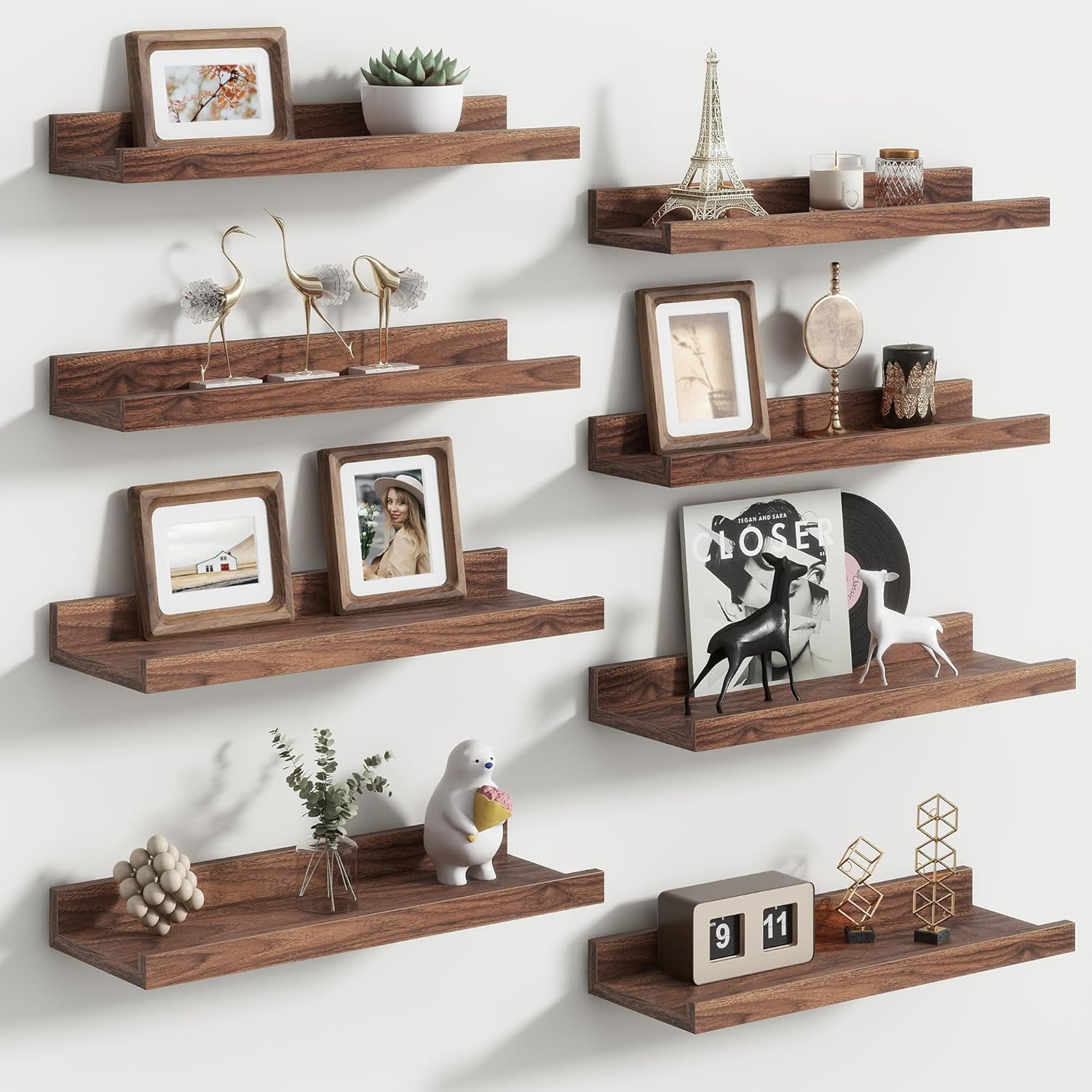 Floating Picture Ledge Shelves for Wall Set of 8, 16 Inch Wall Shelves ...