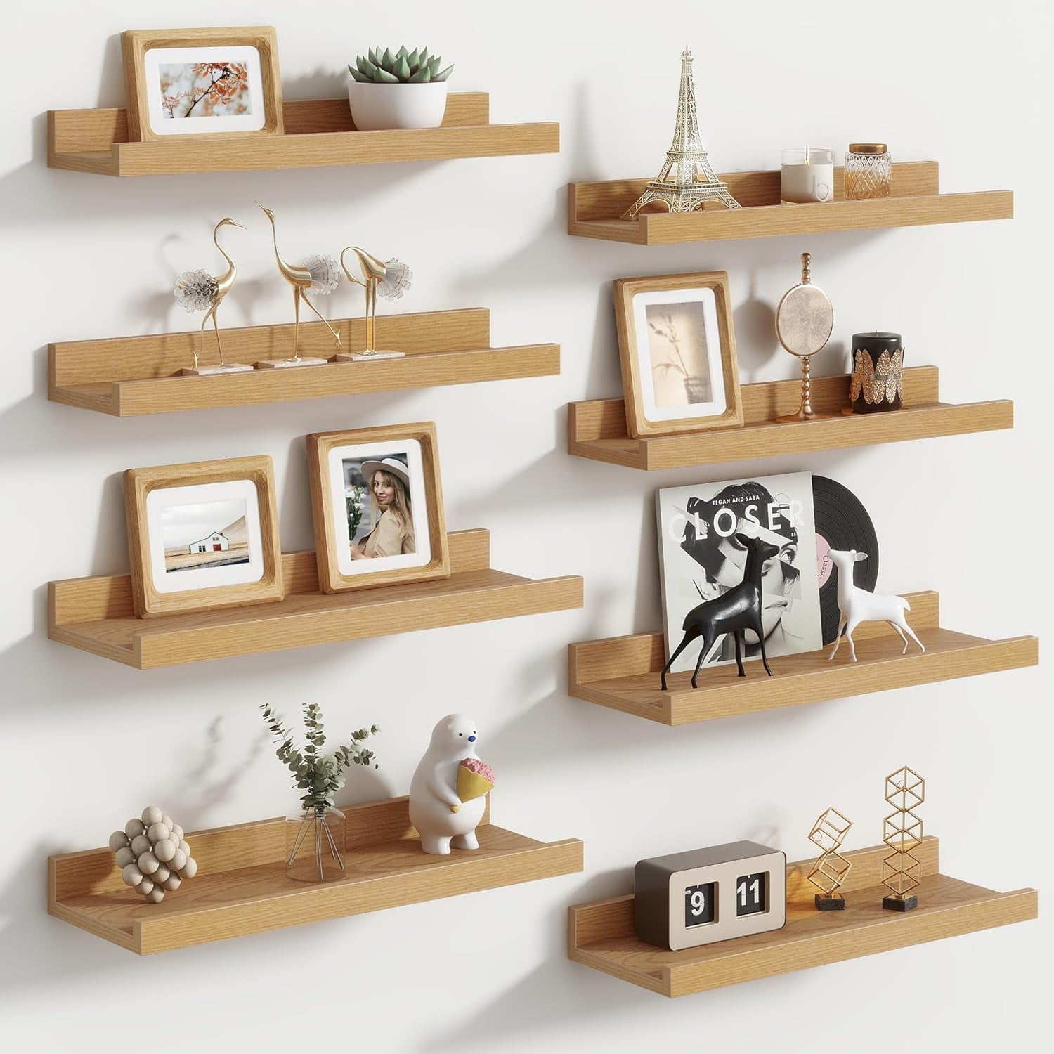 Floating Picture Ledge Shelves for Wall Set of 8, 16 Inch Wall Shelves ...