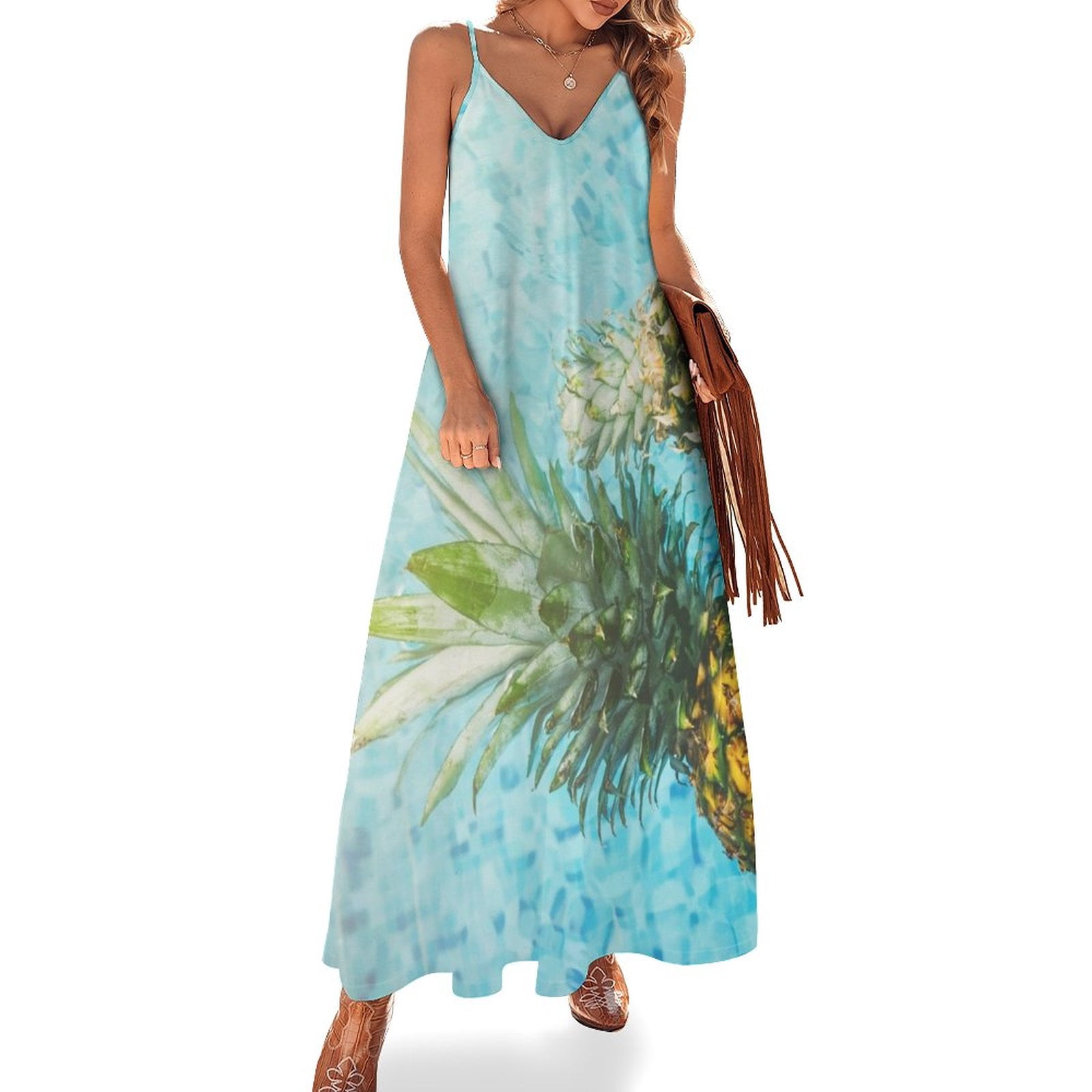Floating Pineapples In Clear Blue Water Sleeveless Dress summer dress ...