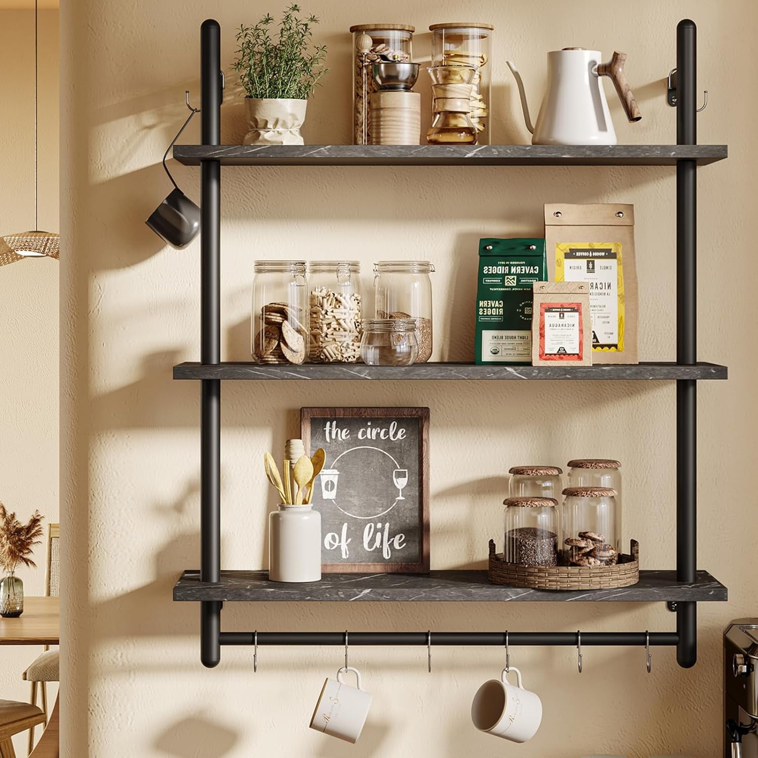 Floating Pipe Shelving, 31.5" Floating Kitchen Shelves Wall Mounted, 3 ...
