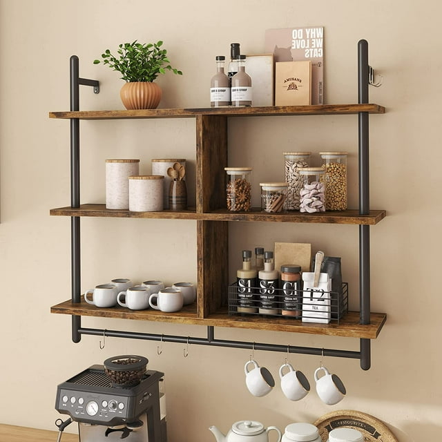 Floating Pipe Shelving Kitchen Shelves Wall Mounted 3 Tier 41.5" Ladder ...