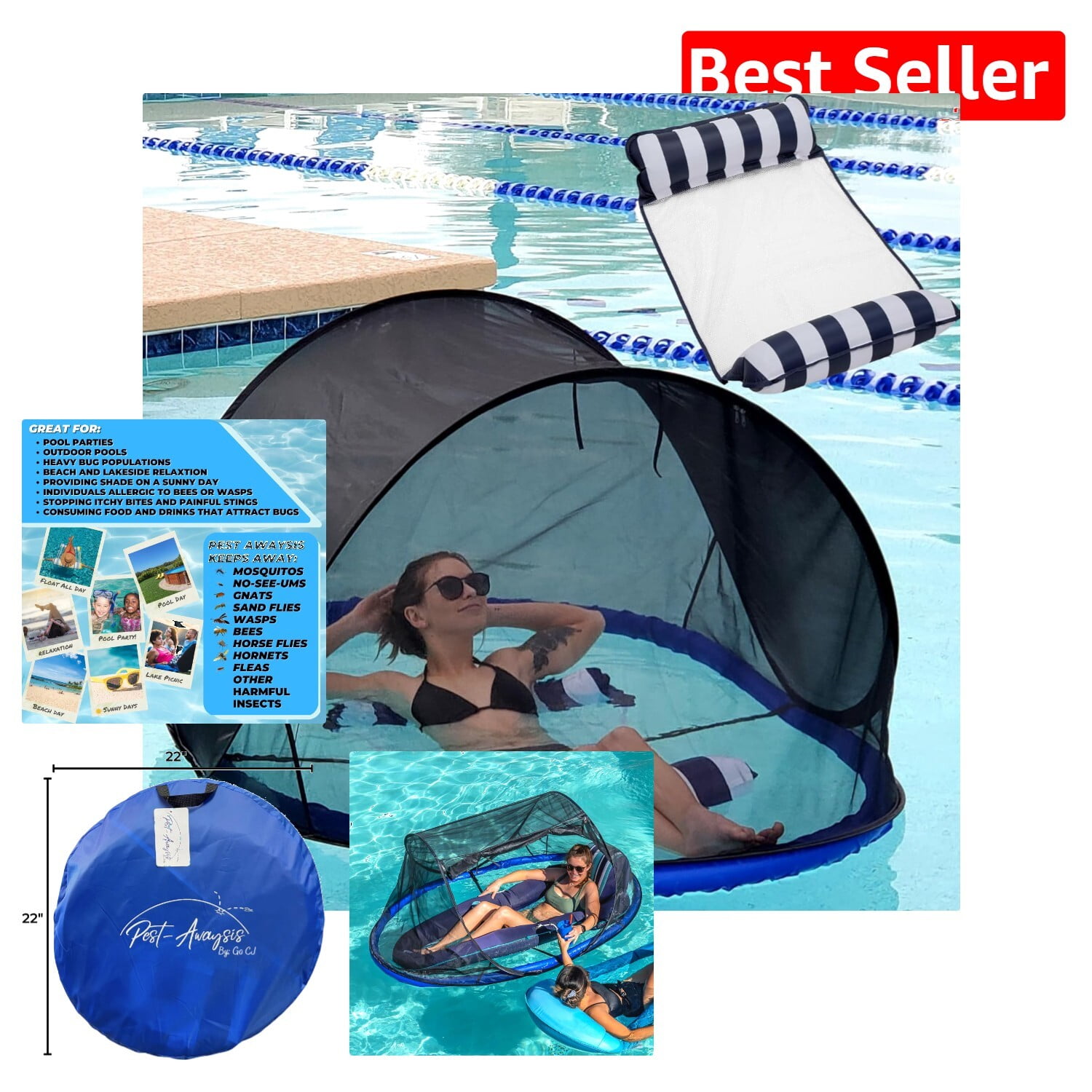 Floating Pool Canopy - Bug Protection Net with 40% Sunblock and Hammock ...