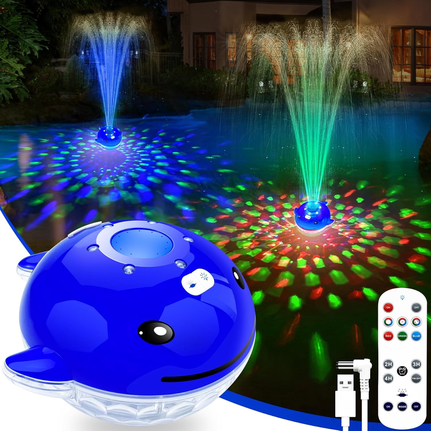 Floating Pool Fountain with Remote, Whale Pool Fountain with Lights ...